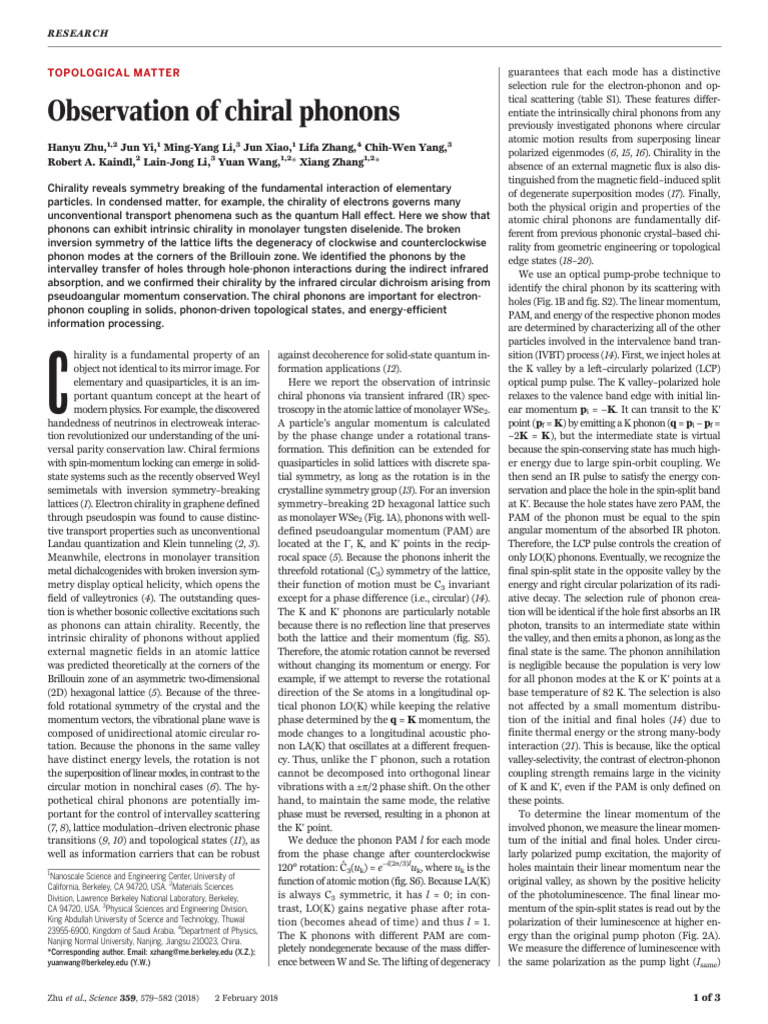 Chiral Phonons in Monolayer WSe2 | PDF | Phonon | Photon