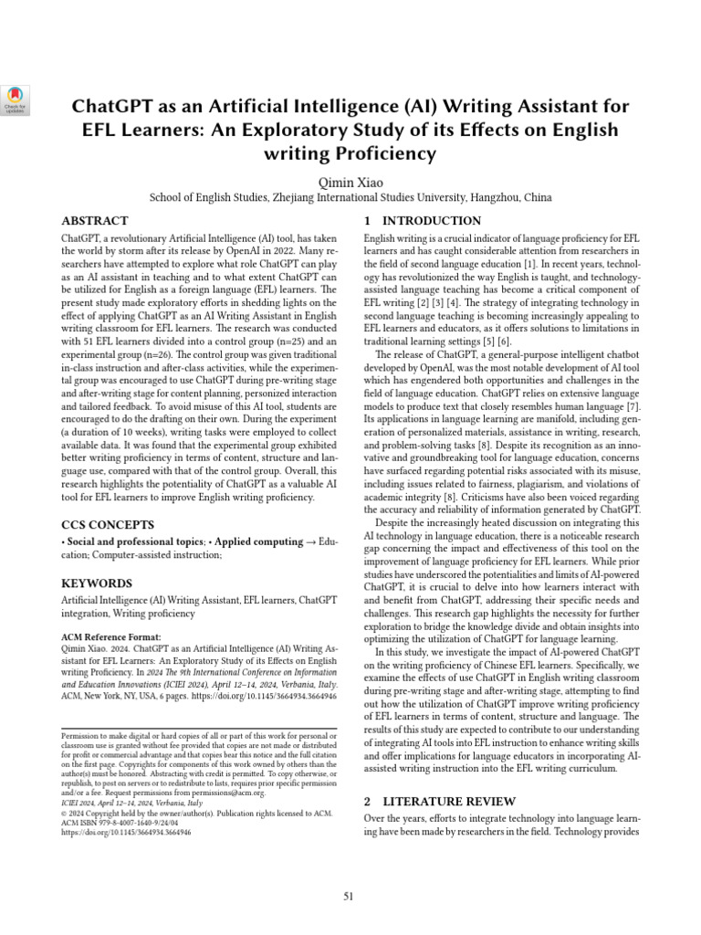 ChatGPT As An Artificial Intelligence (AI) Writing Assistant For EFL Learners - An Exploratory ...