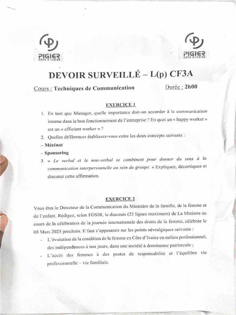 DEVOIR SURVEILLÉ - L (P) CF3A | PDF