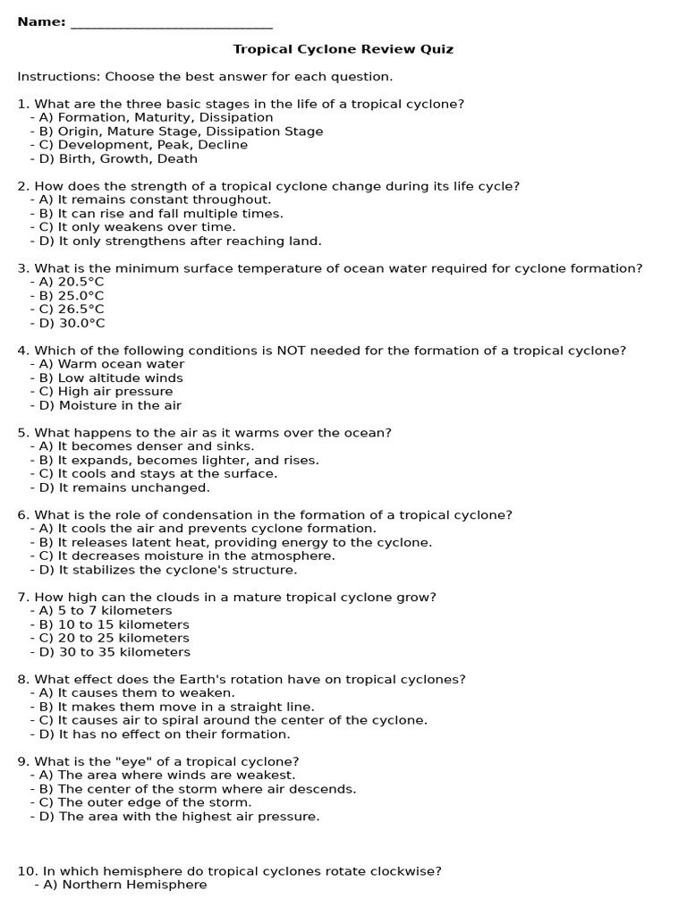 kjxb9nz57 - Tropical Cyclone Quiz B | PDF | Tropical Cyclones | Cyclone