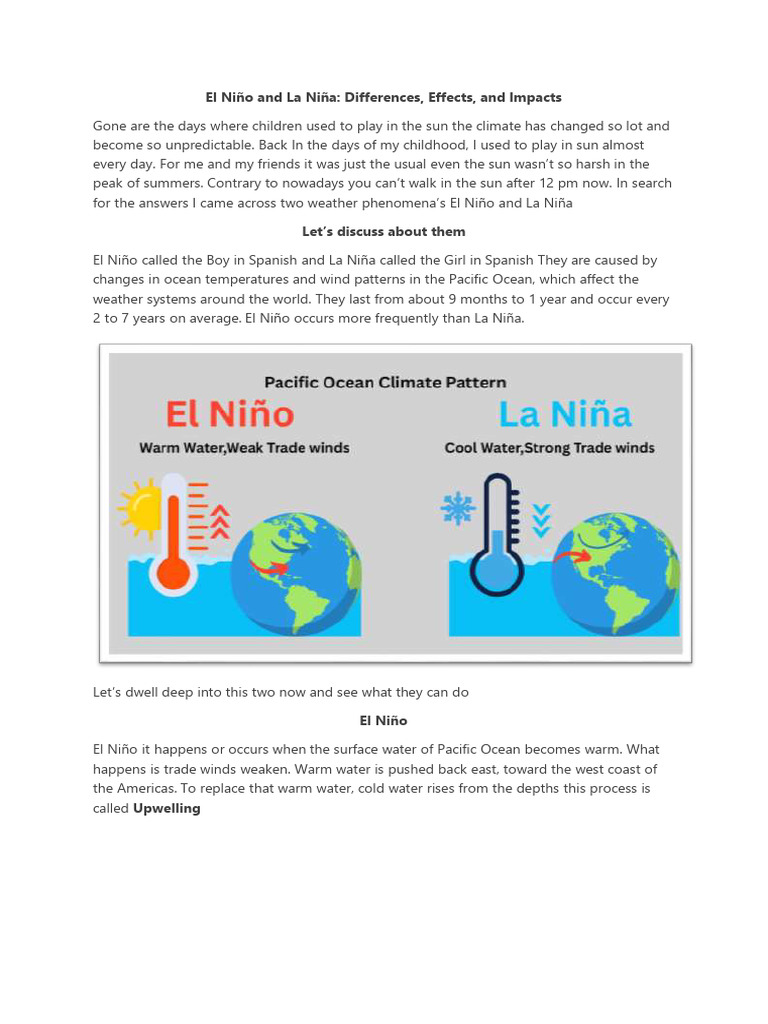 El Niño vs La Niña: Key Differences | PDF | Atmosphere | Earth Sciences