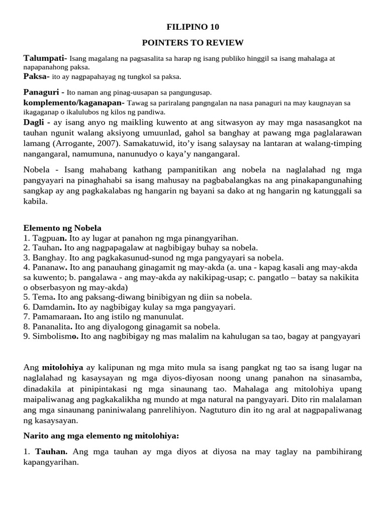 FILIPINO 10_Q2 Pointers to review | PDF