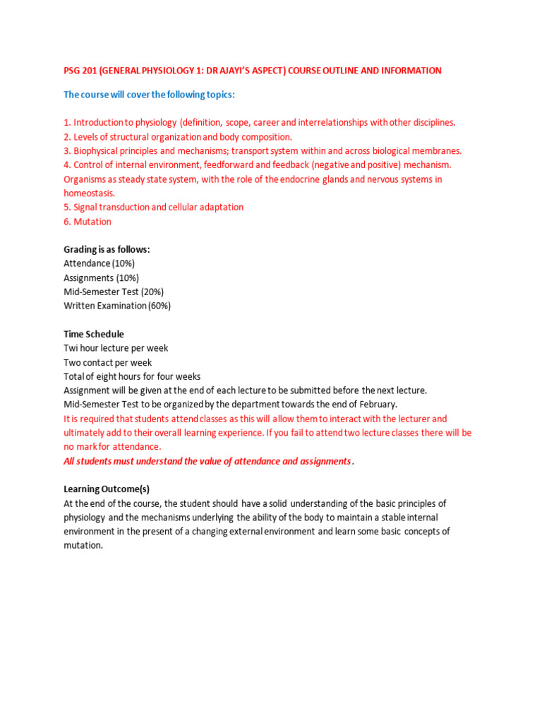 PSG 201 Course Outline and Information 2022 - 113650 | PDF