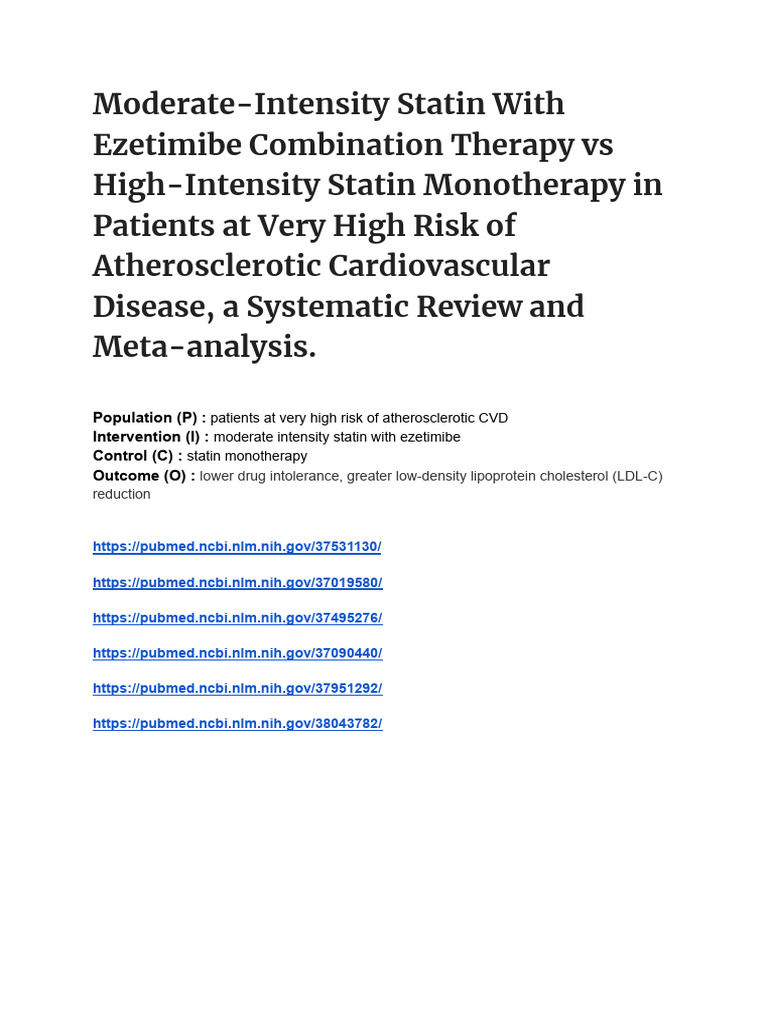 Statin-Ezetimibe vs Statin Monotherapy | PDF