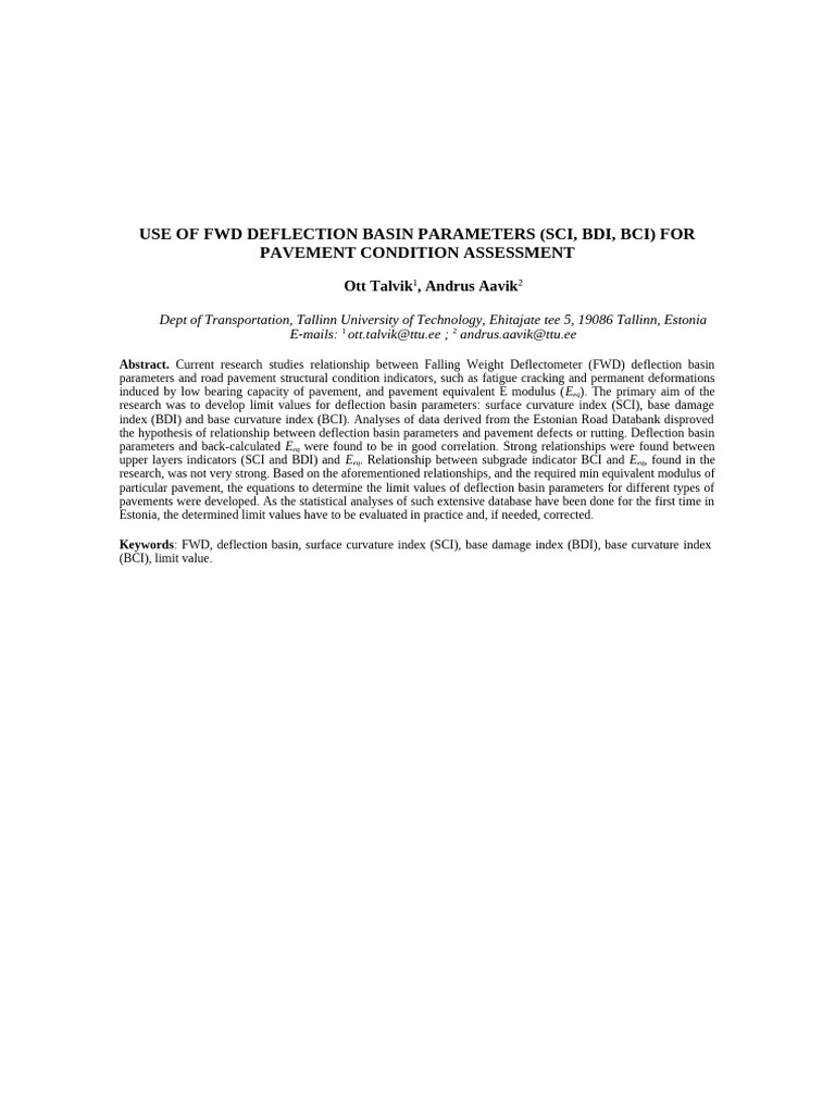 Use of FWD Deflection Basin Parameters (Sci, Bdi, Bci) For Pavement Condition Assessment | PDF