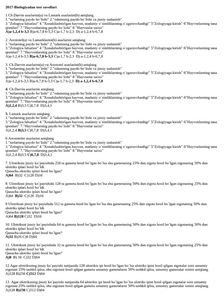 Biologiya 800 Test | PDF