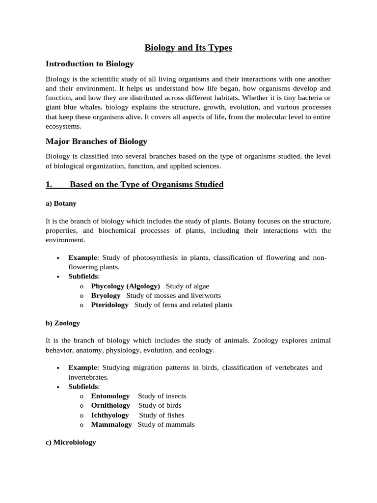 Biology and Its Types | PDF | Biology | Agriculture