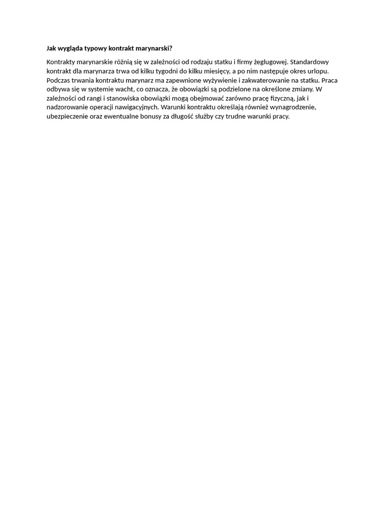 Jak Wygląda Typowy Kontrakt Marynarski | PDF