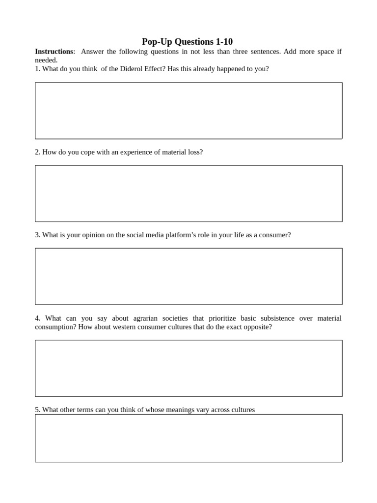 Pop Up Questions Material Self 3 | PDF
