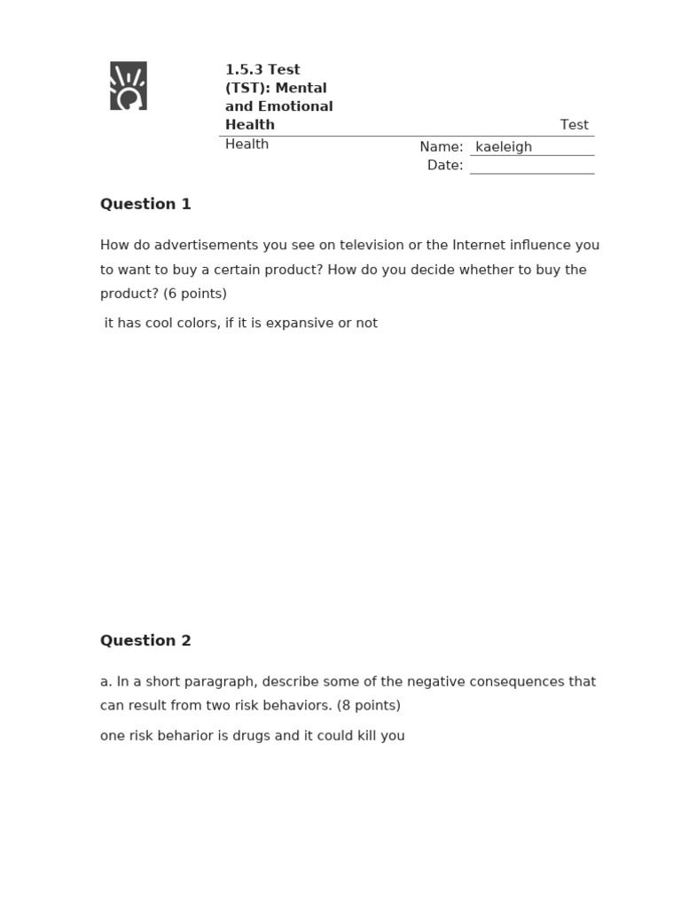 1.5.3 Test (TST) - Mental and Emotional Health (Test) | PDF
