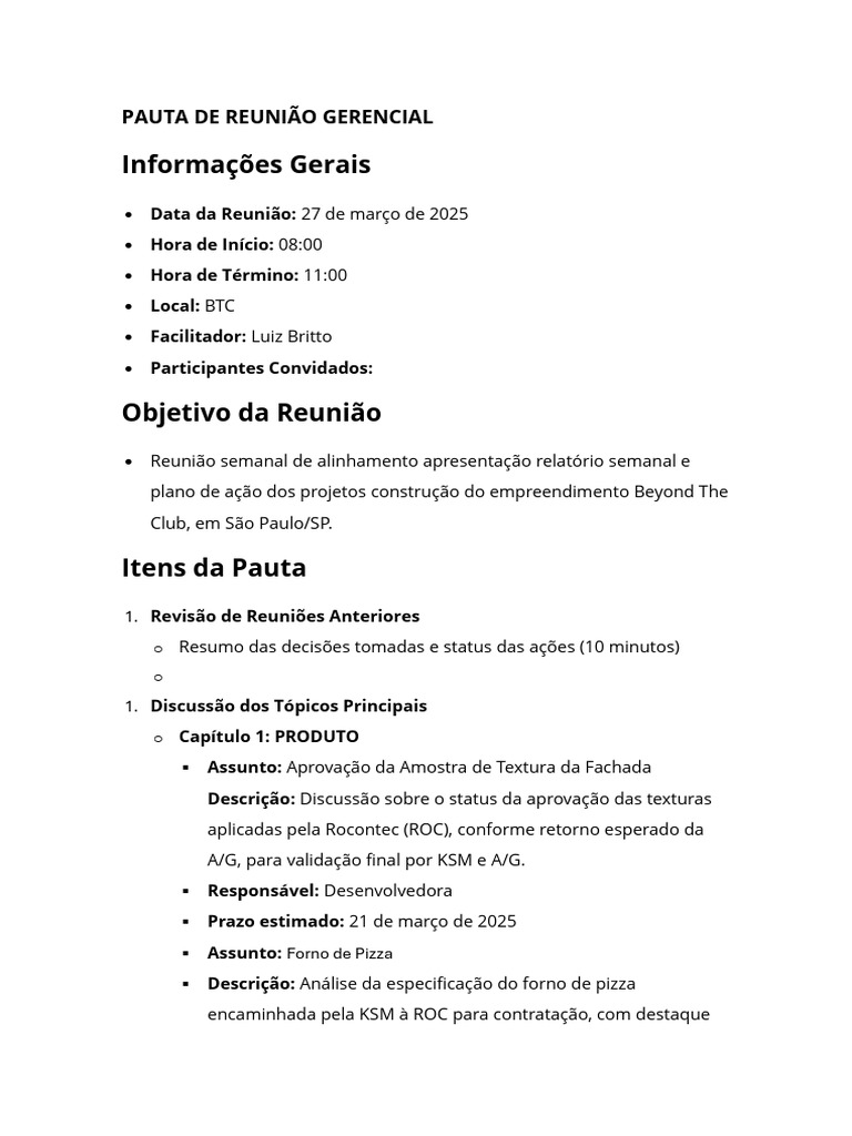 Modelo de Pauta de Reunião | PDF