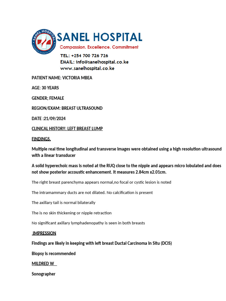Left Breast Ultrasound Findings | PDF
