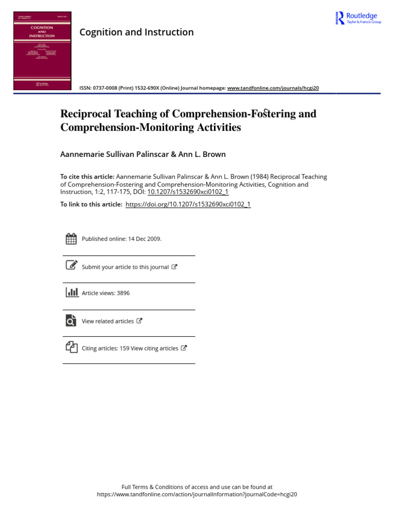 Reciprocal Teaching of Comprehension-Fostering and Comprehension ...