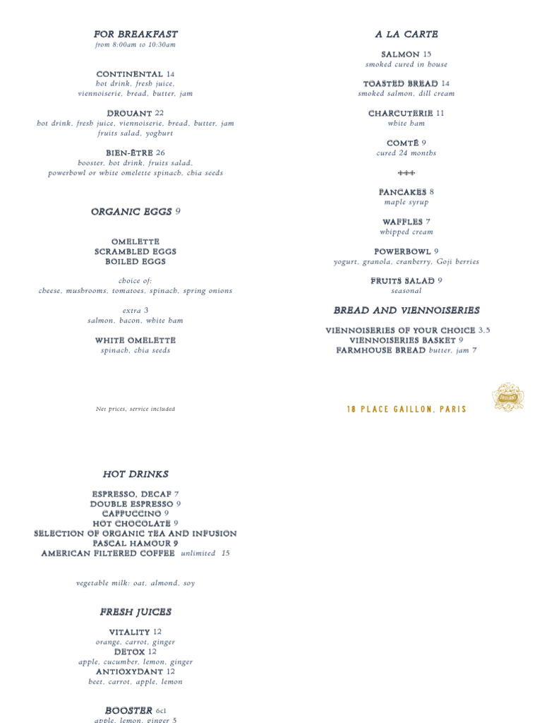 Drouant Restaurant Drouant Breakfast Menu | PDF | Drink | Foods