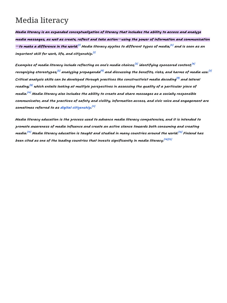 Media Literacy - Wikipedia | PDF | Human Communication | Learning