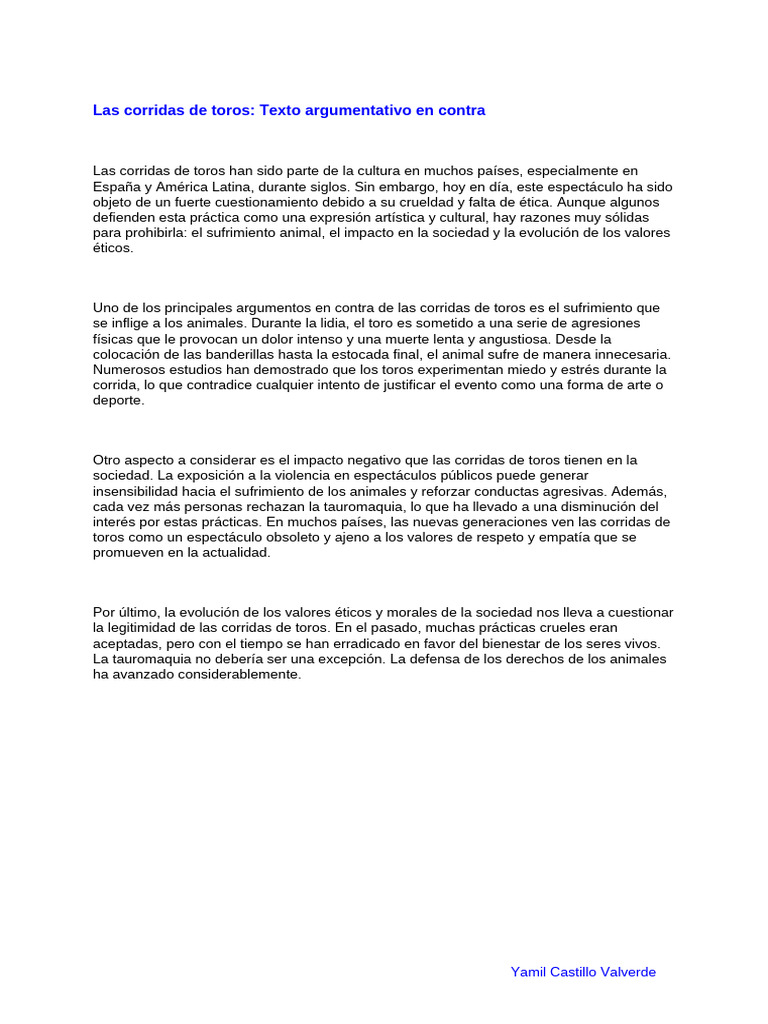 Texto Argumentatativo Los Toros-Yamil Castillo | PDF