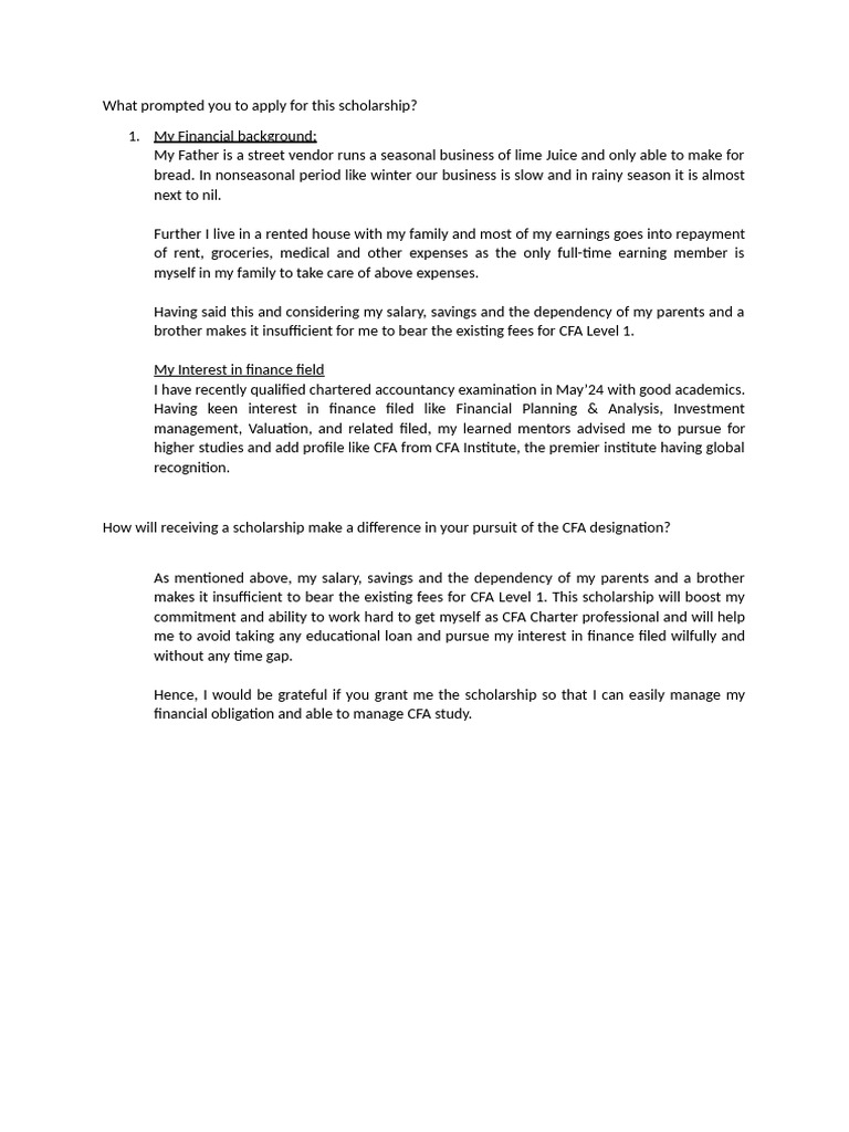 Draft Letter CFA Scholarship | PDF