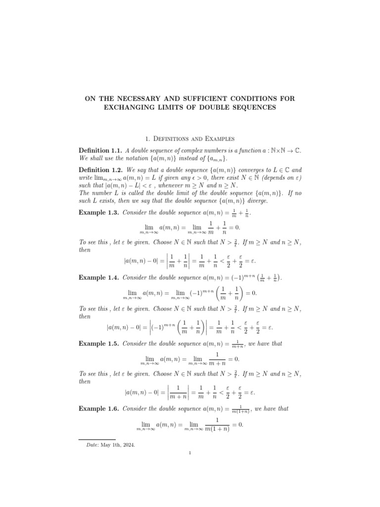 On the necessary and sufficient conditions for Exchanging limits of double sequences | PDF ...