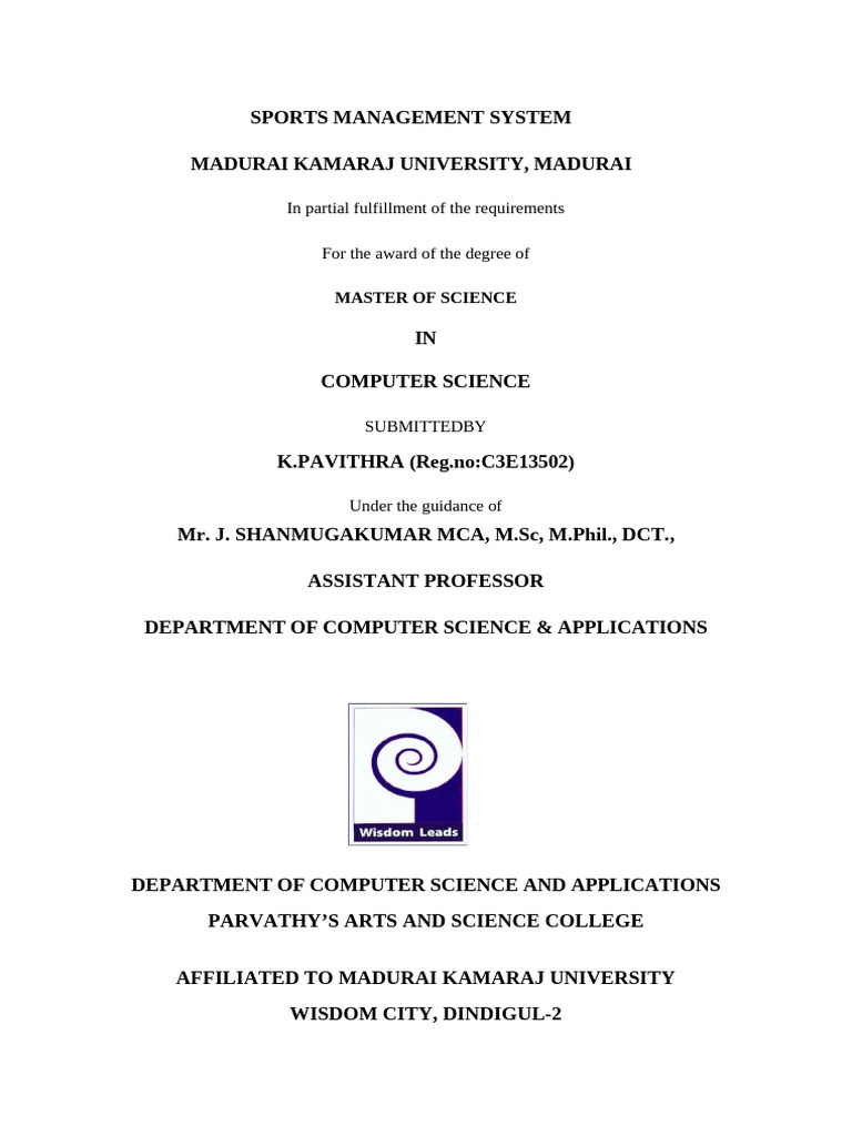 Sports Management System Project Report | PDF