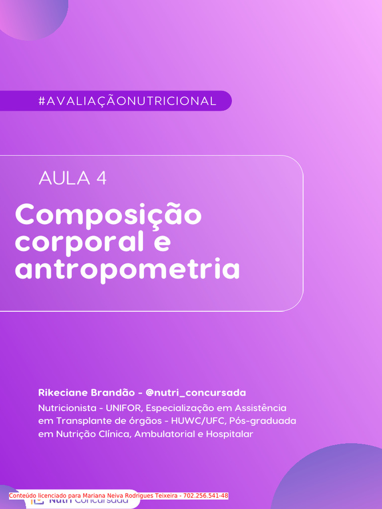 AVALIACAONUTRICIONAL-Aula4-Composicaocorporaleantropometria | PDF | Índice de massa corporal ...