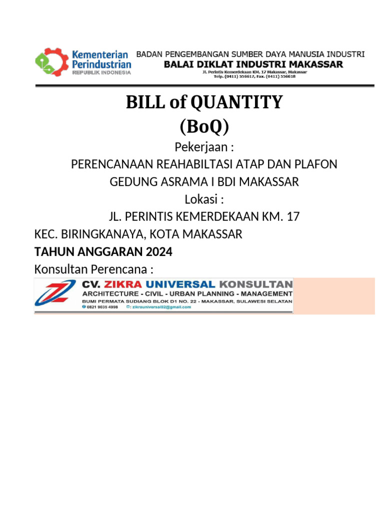 RAB Rehab Atap Asrama 1 BDI Makassar240713085248 | PDF