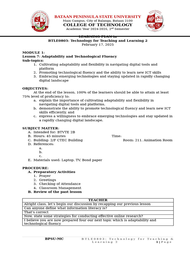 LP Format For TTL2 Report 5 1 | PDF | Teachers | Educational Technology