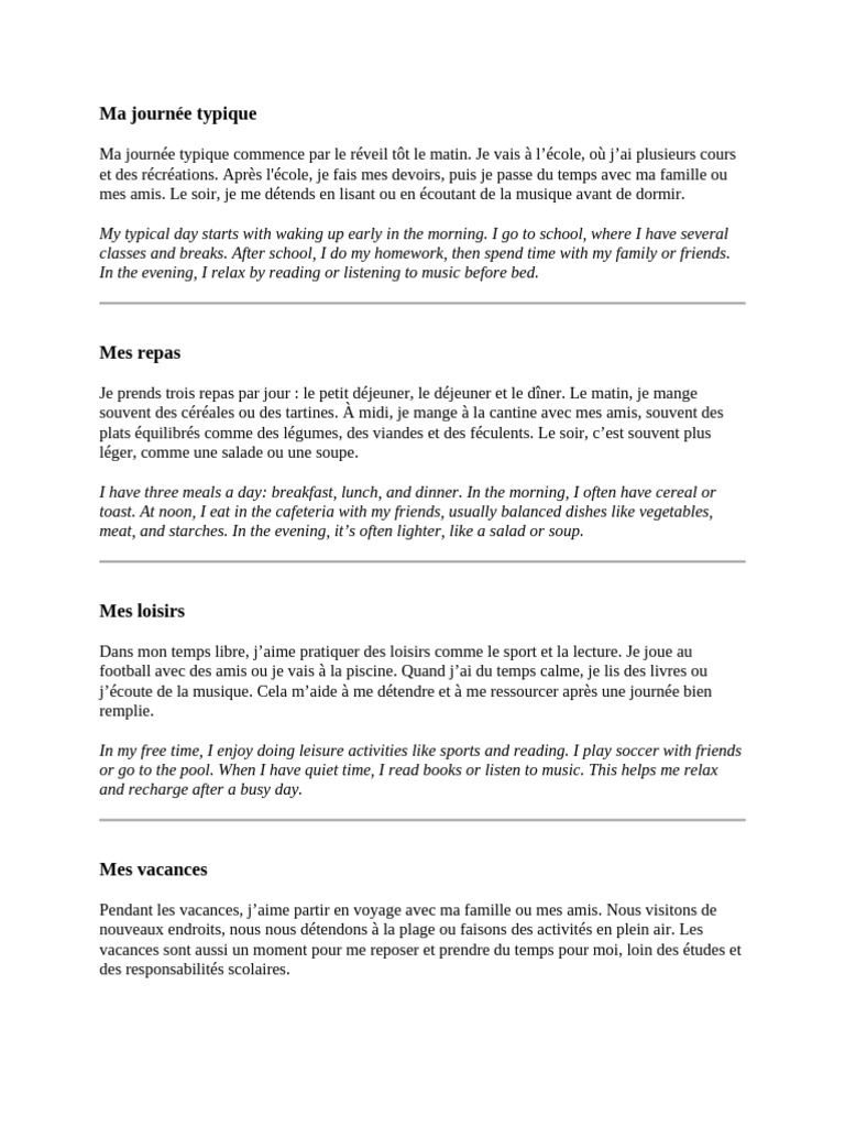 Une journée typique et mes ambitions | PDF | Repas | Nourritures