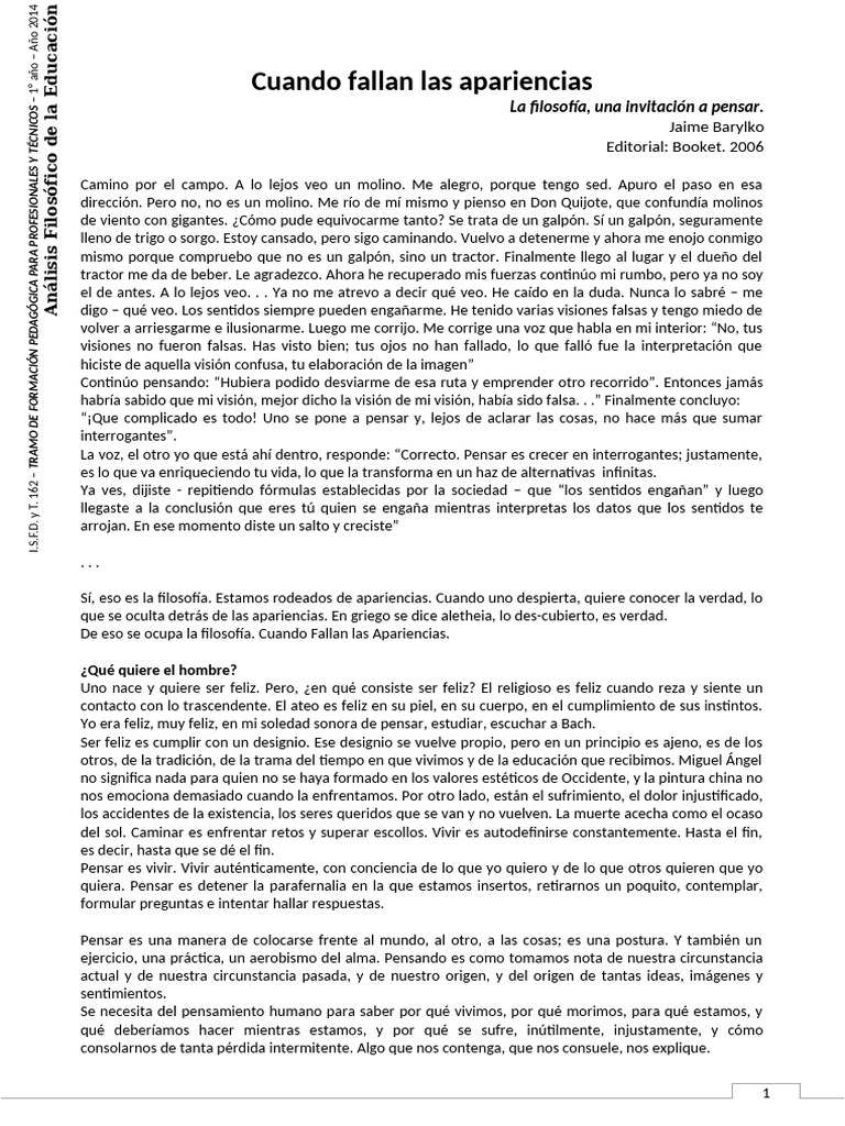 Cuando fallan las apariencias: Reflexiones | PDF | Platón | Verdad