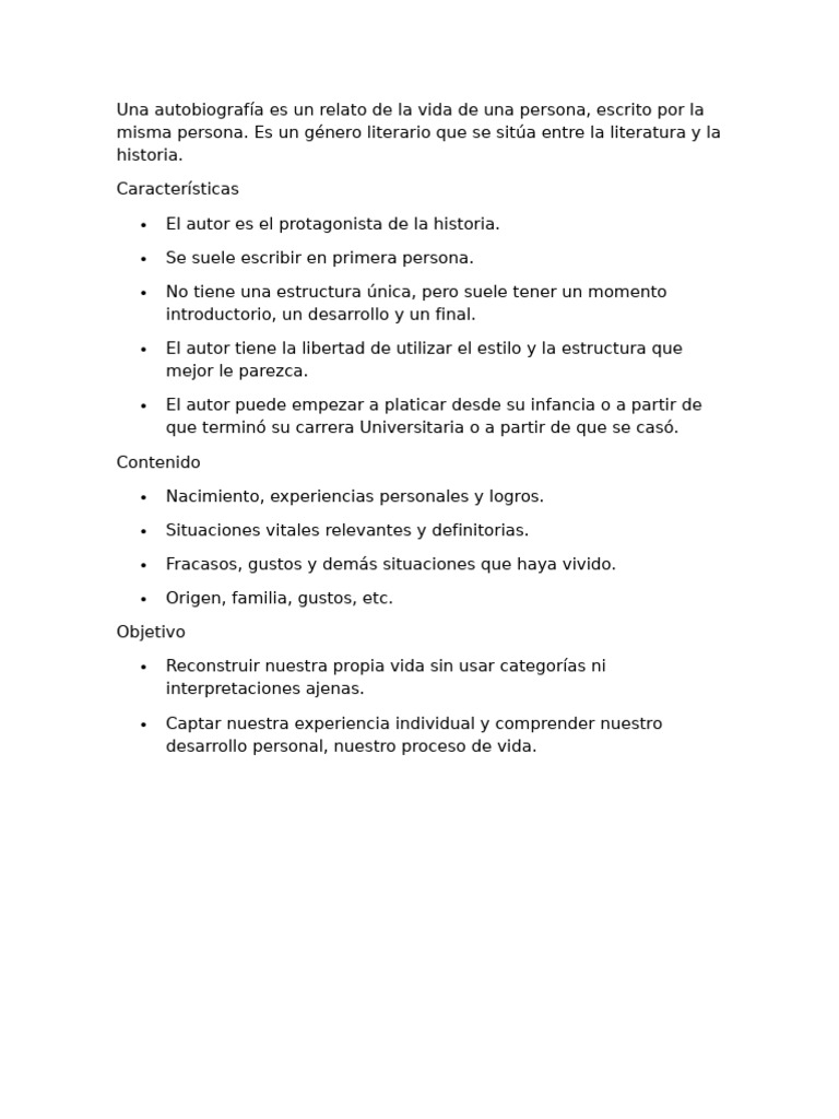 Características de una Autobiografía | PDF