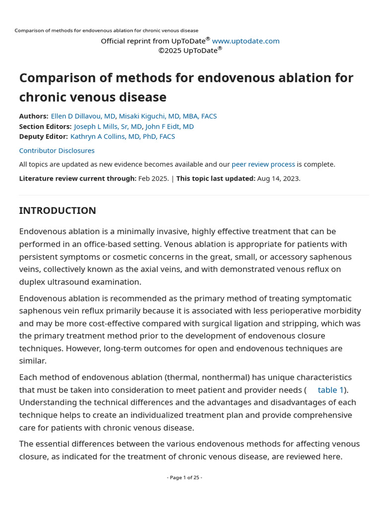 Comparison of Methods For Endovenous Ablation For Chronic Venous ...