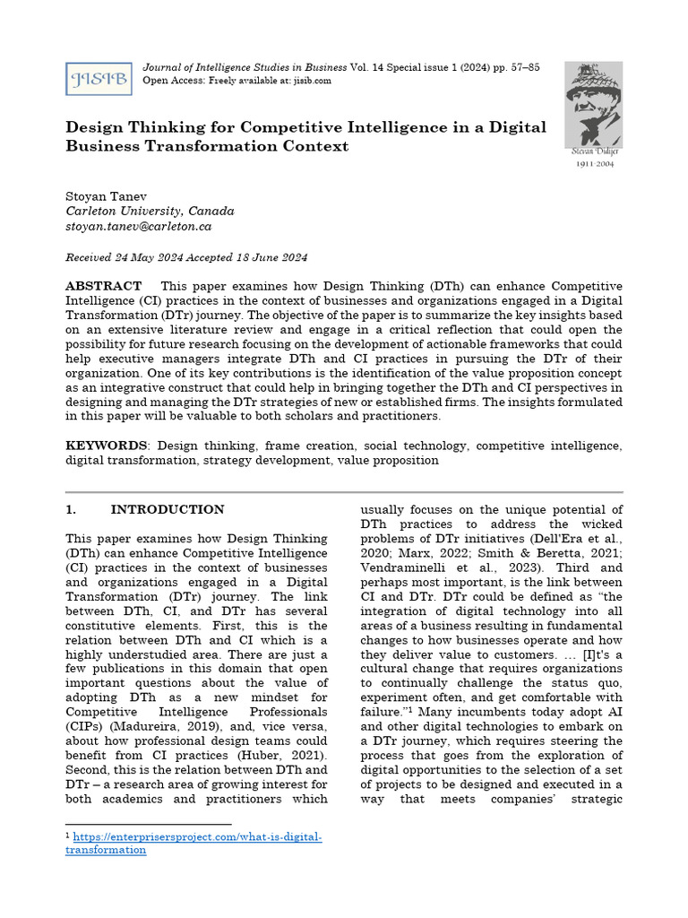 Stoyan Tanev JISIB-vol-14 - SE-1 (2024) - Pages-57-85 | PDF | Strategic Management | Design Thinking