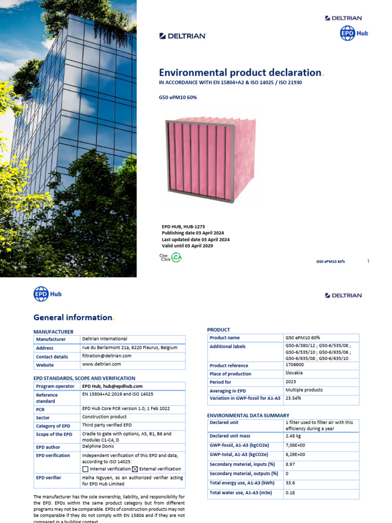 Epd - Hub 1273 - 2025 02 24 | PDF | Life Cycle Assessment | Human Impact On The Environment