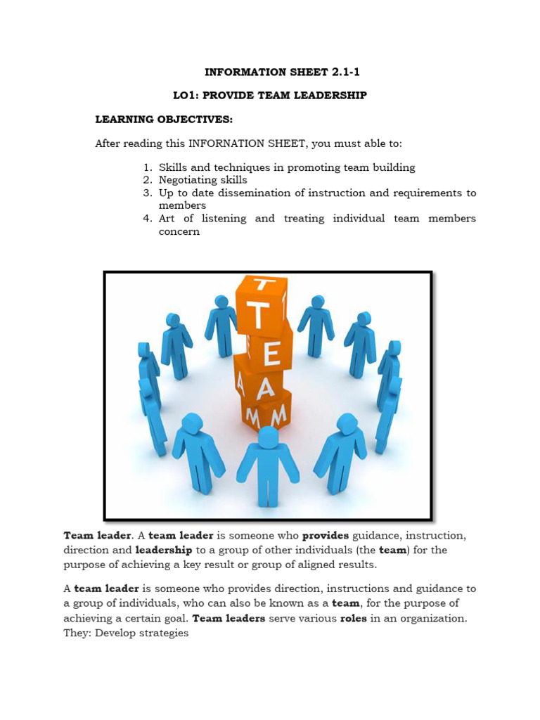 Basic Uc2 Lo1 Provide Team Leadership | PDF | Negotiation | Communication