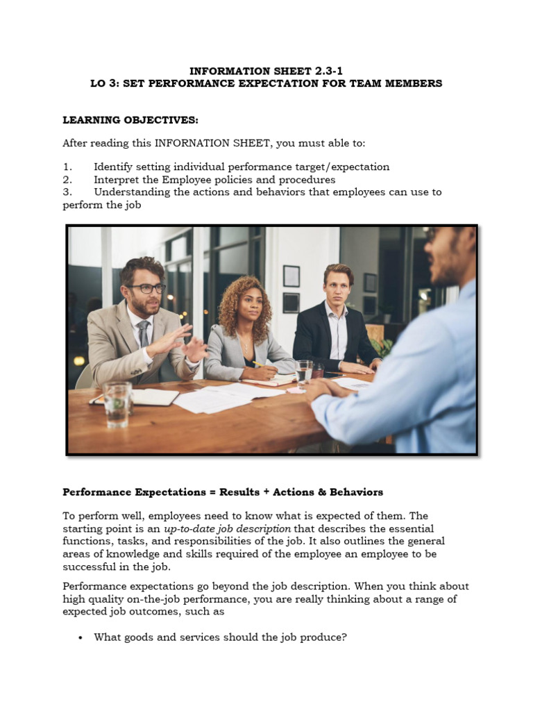 Basic Uc2 Lo 3 Set Performance Expectation For Team Members | PDF | Policy | Employment