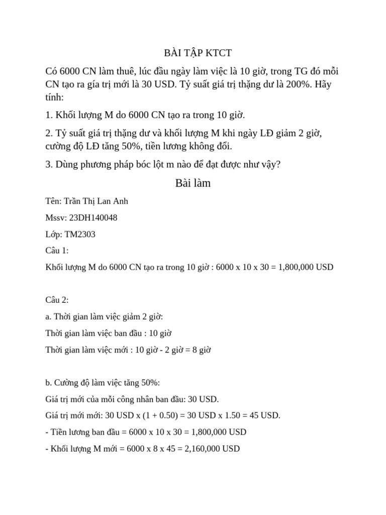 BÀI TẬP KTCT | PDF