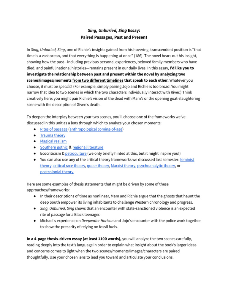 Sing, Unburied, Sing Essay Prompt | PDF | Cognition | Human Communication