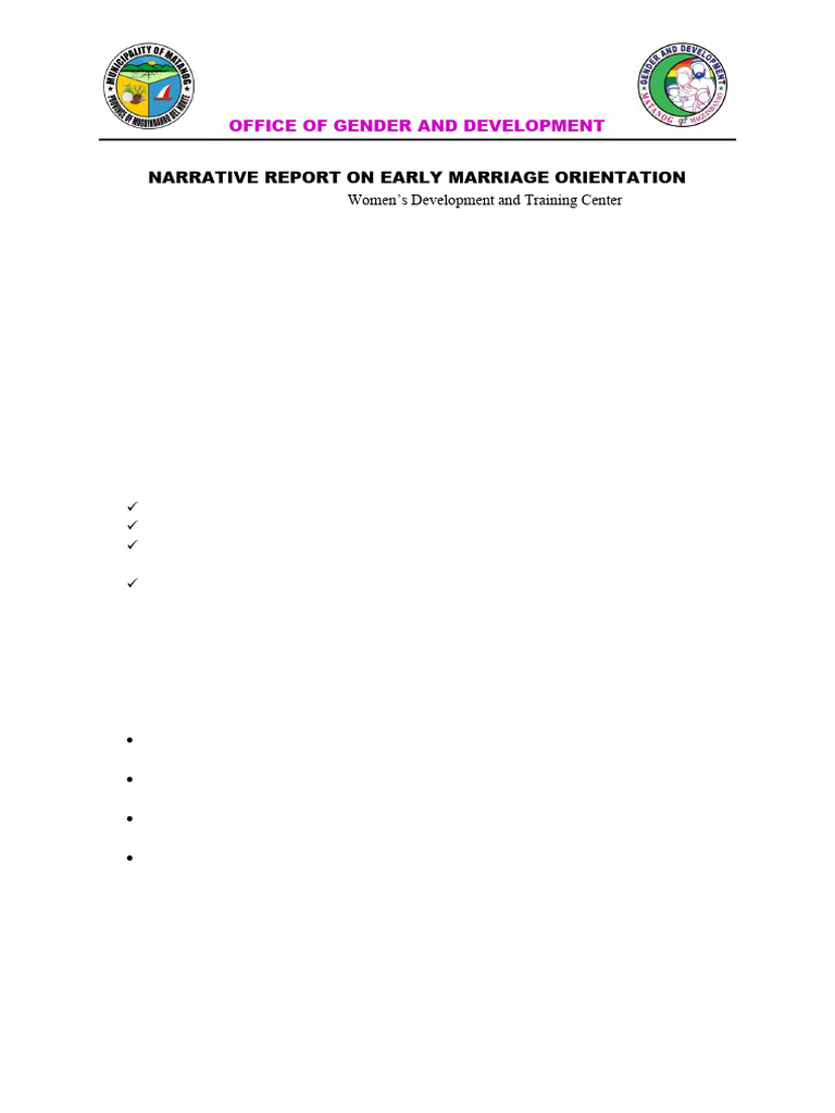 Early Marriage Orientation Report 2024 | PDF | Gender And Development ...
