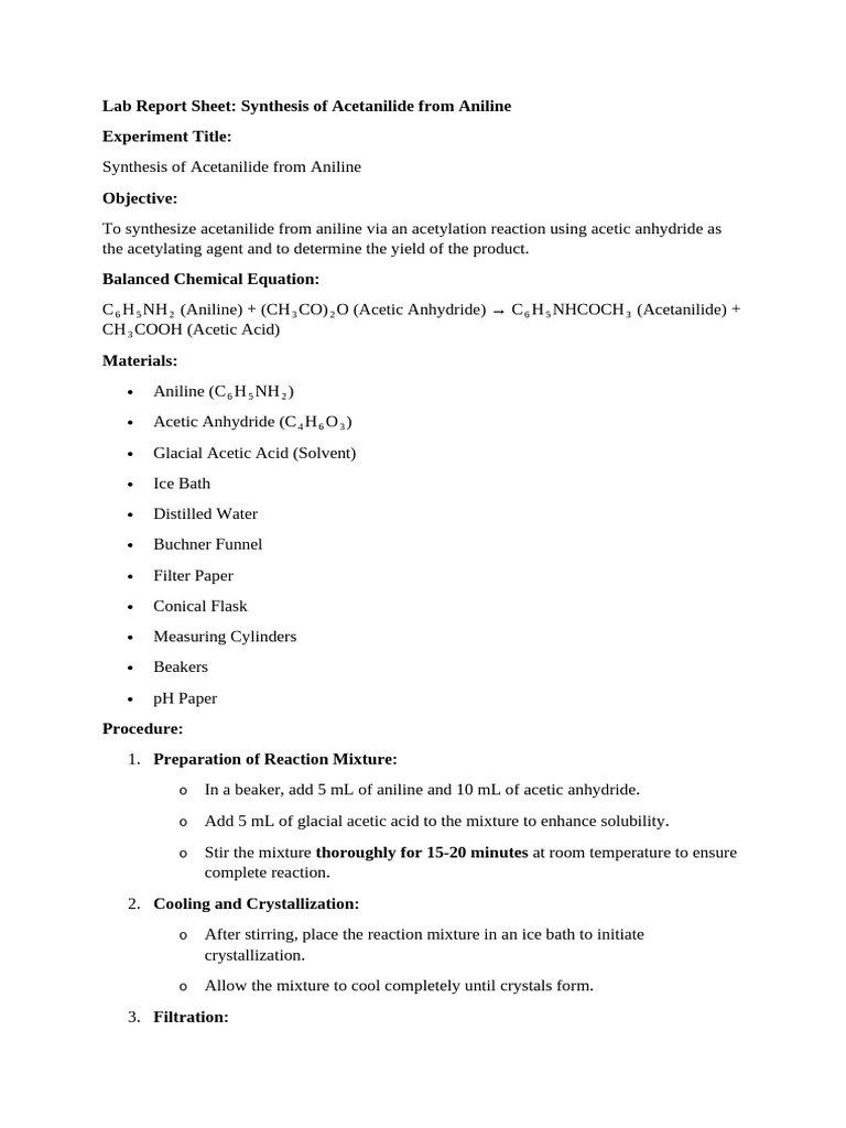 Synthesis of Acetanilide from Aniline | PDF | Acetic Acid | Organic ...