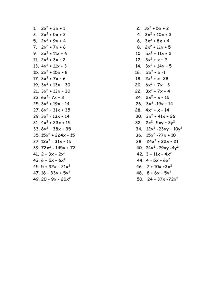 Factorisation Practice Questions Pdf