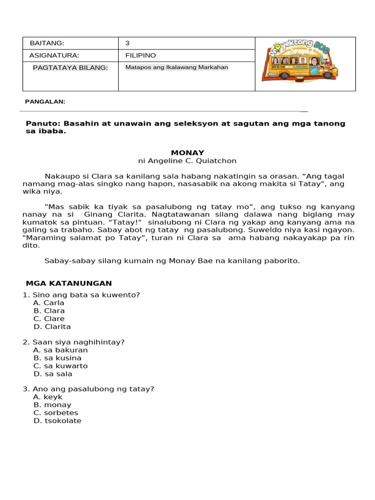 Baitang 3 Babasahin Bilang 3 | PDF