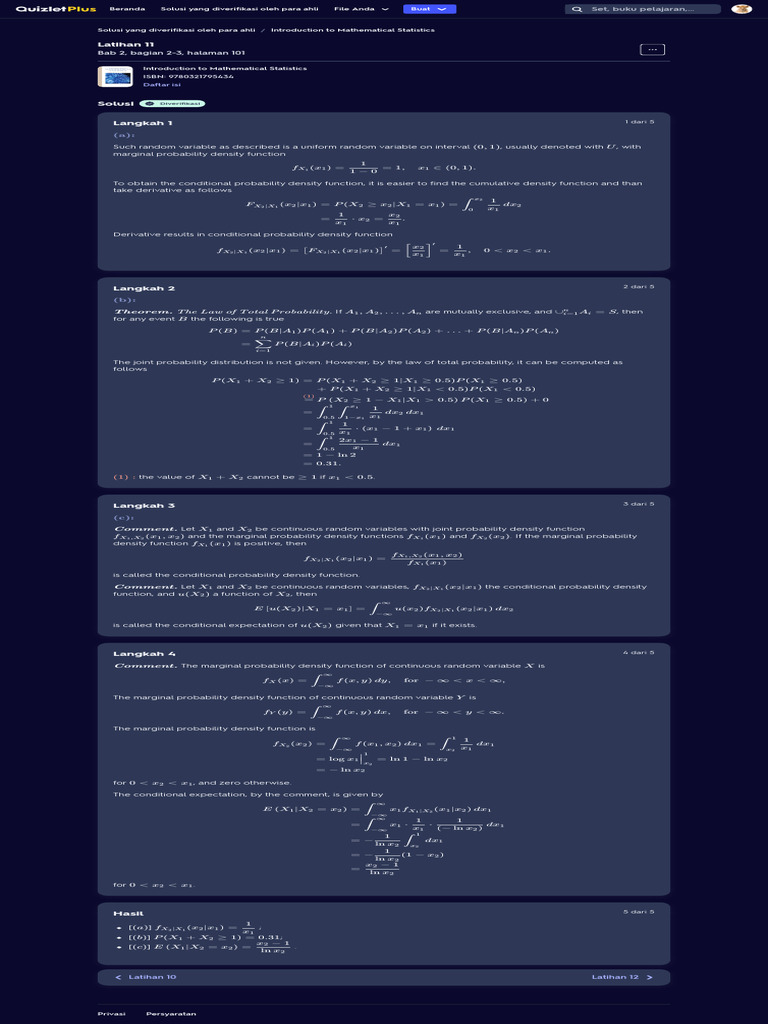 Introduction To Mathematical Statistics - 9780321795434 - Latihan 11 Quizlet | PDF | Probability ...