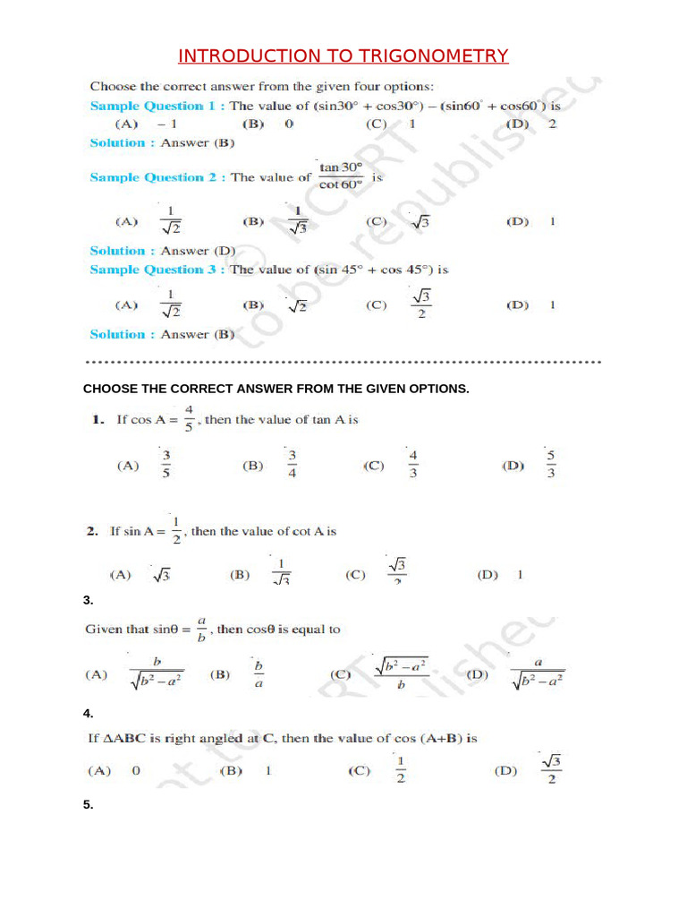 Introduction To Trigonometry Ncert Exemplar | PDF | Euclidean Geometry | Mathematical Concepts