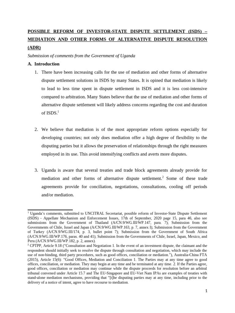 A Final Draft Write Up On Draft Clauses On Mediation in ISDS | PDF | Mediation | Alternative ...