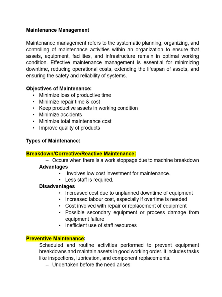 Maintenance Management | PDF | Reliability Engineering | Business