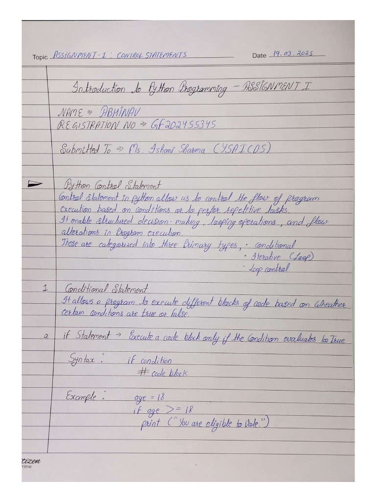 ABHINAV_BCA(AI & ML)_ASSIGNMENT_1_CONTROL_STATEMENTS | PDF