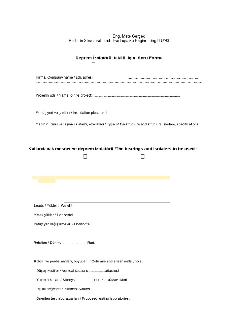 Anti-Seismic Devices Supplier Questionnaire | PDF | Earthquake ...