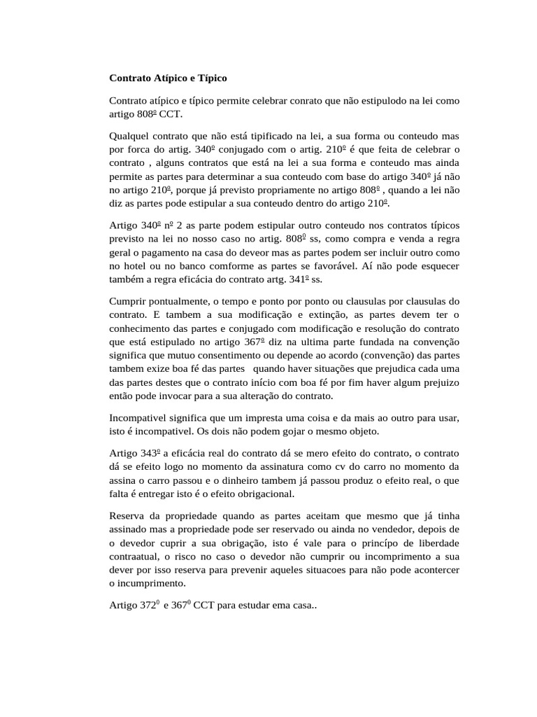 4.contrato Tipico e Atipico e Os Artigos e o Que A Prestacaao. | PDF
