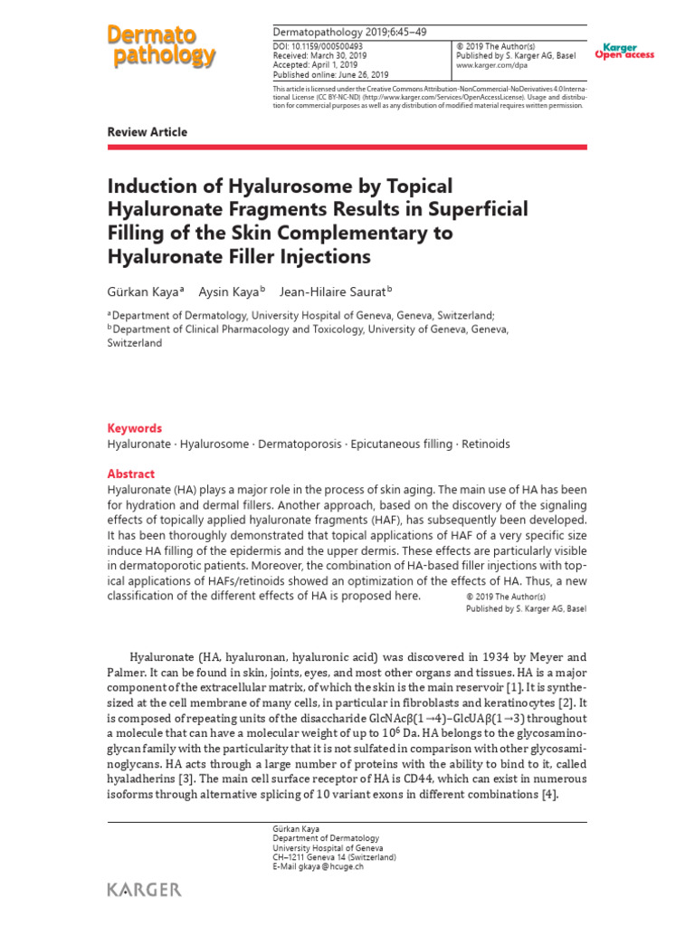 Kaya G, Kaya A, Saurat JH. Induction of Hyalurosome by Topical ...