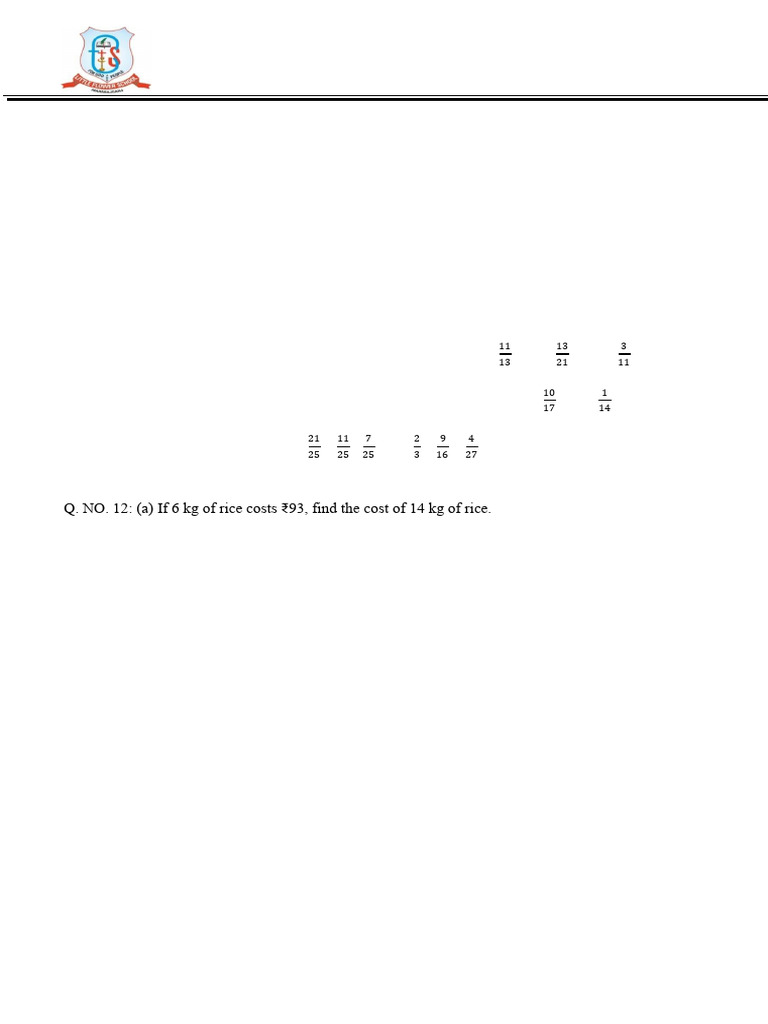 MATH MATICS QUESTION PAPER | PDF | Ratio | Numbers