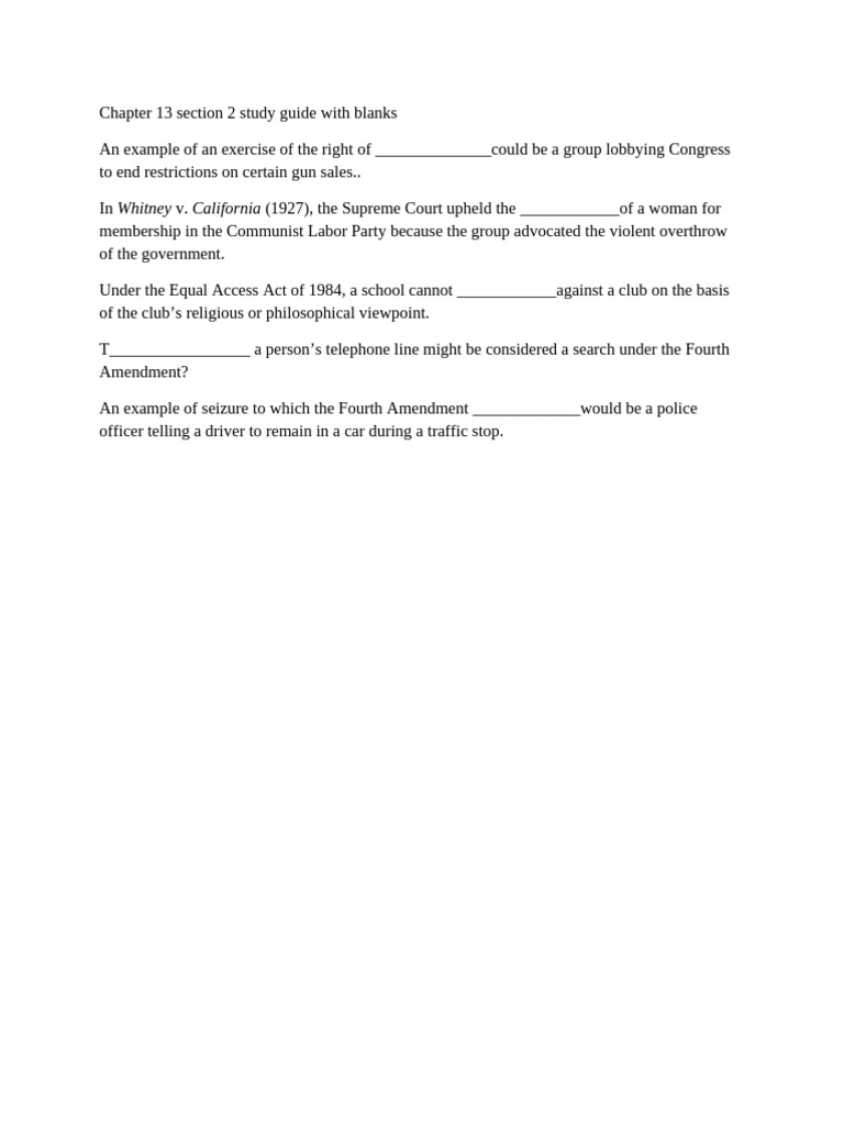 Chapter 13 Section 2 Study Guide With Blanks | PDF